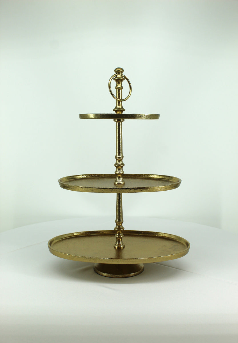 Gold Three-Tiered Oval Serving Tray – Affordable & Luxury Event Rentals