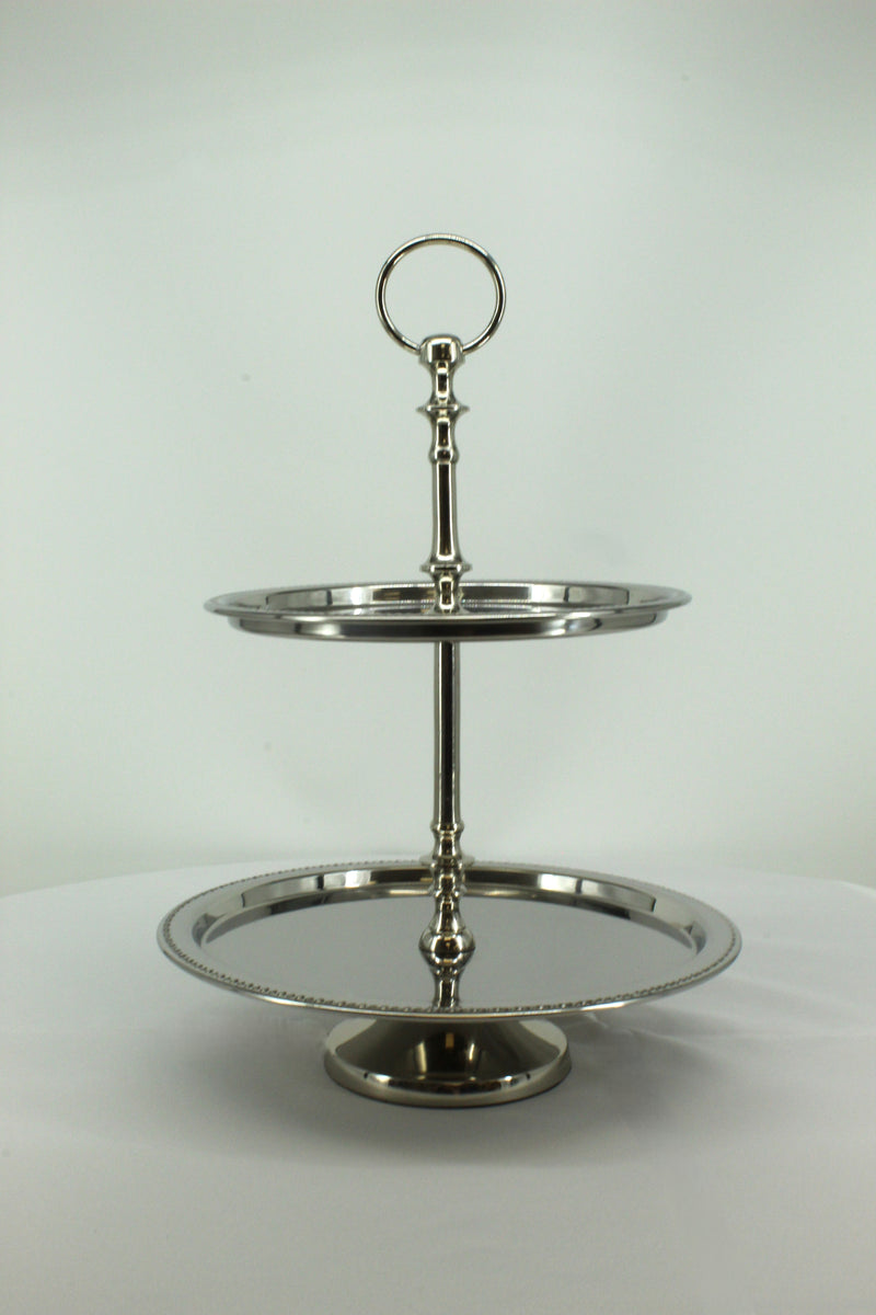 Silver Two-Tiered Serving Tray – Affordable & Luxury Event Rentals