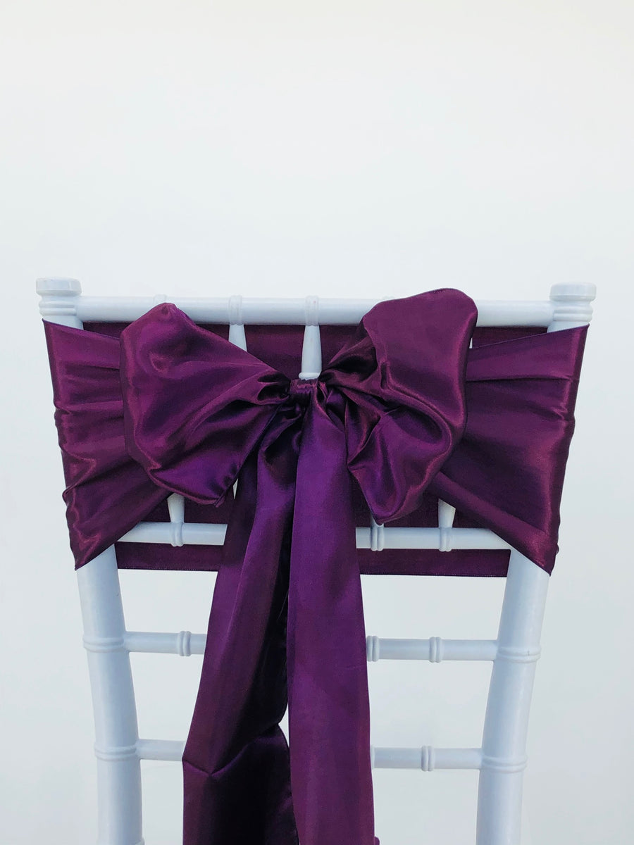 Plum Satin Sashes – Affordable & Luxury Event Rentals