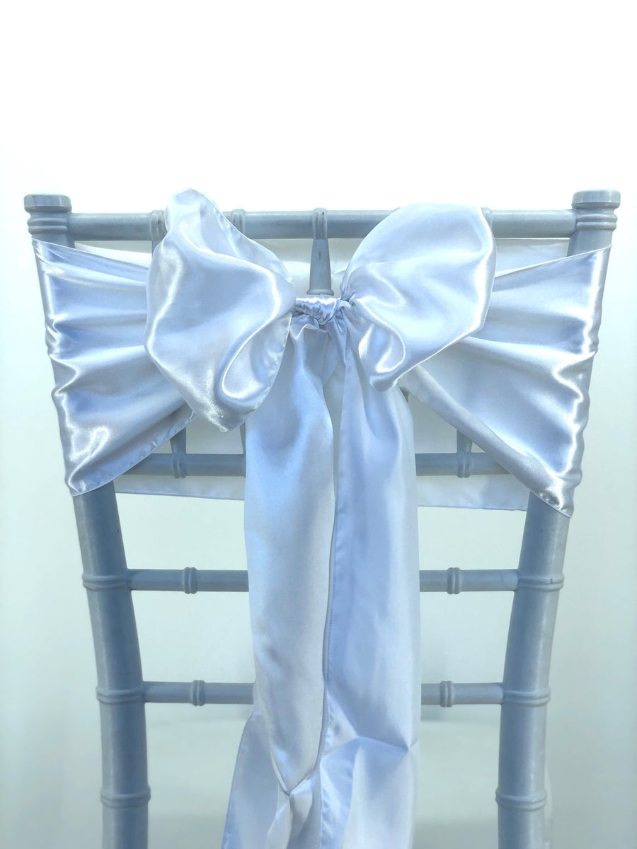 White Satin Sashes – Affordable & Luxury Event Rentals