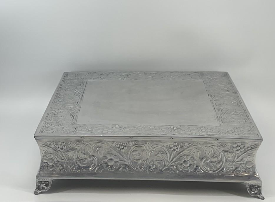 Silver 22" Square Cake Plateau – Affordable & Luxury Event Rentals